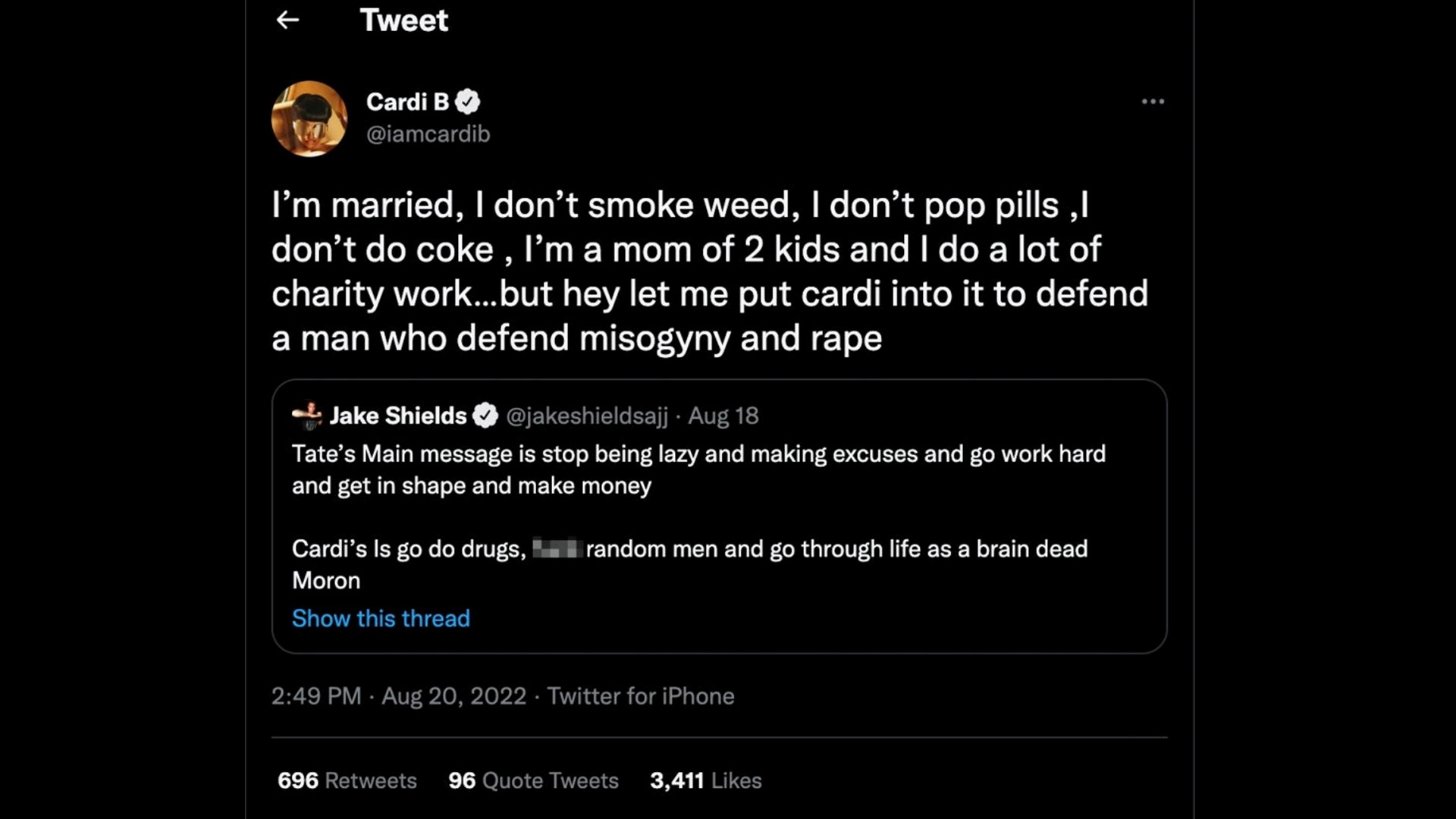 Cardi B Brilliantly Claps Back at UFC Star Who Roped Her Into Andrew ...