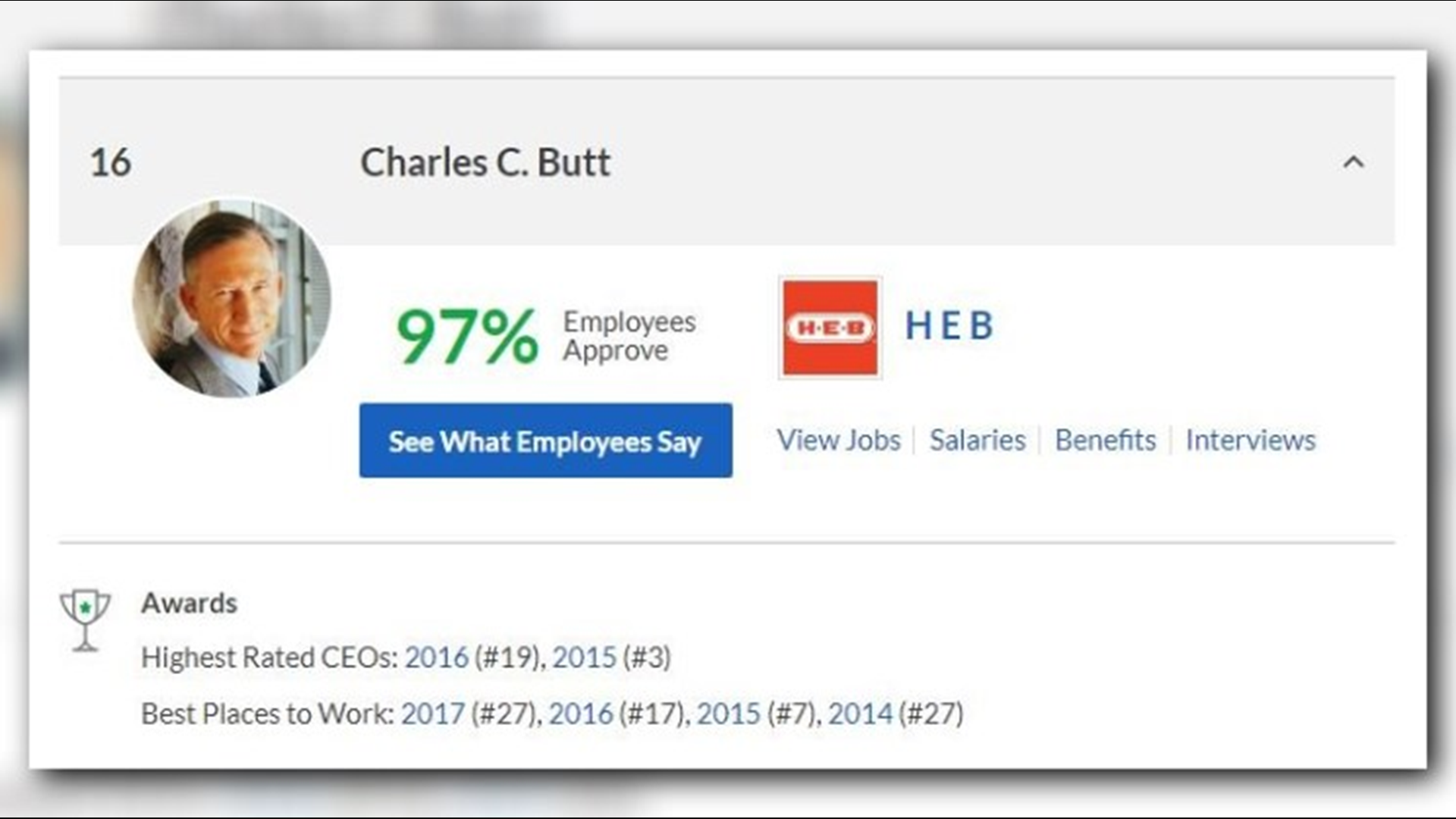 H-E-B's Charles C. Butt ranked in 'best CEO' survey by employees | kvue.com
