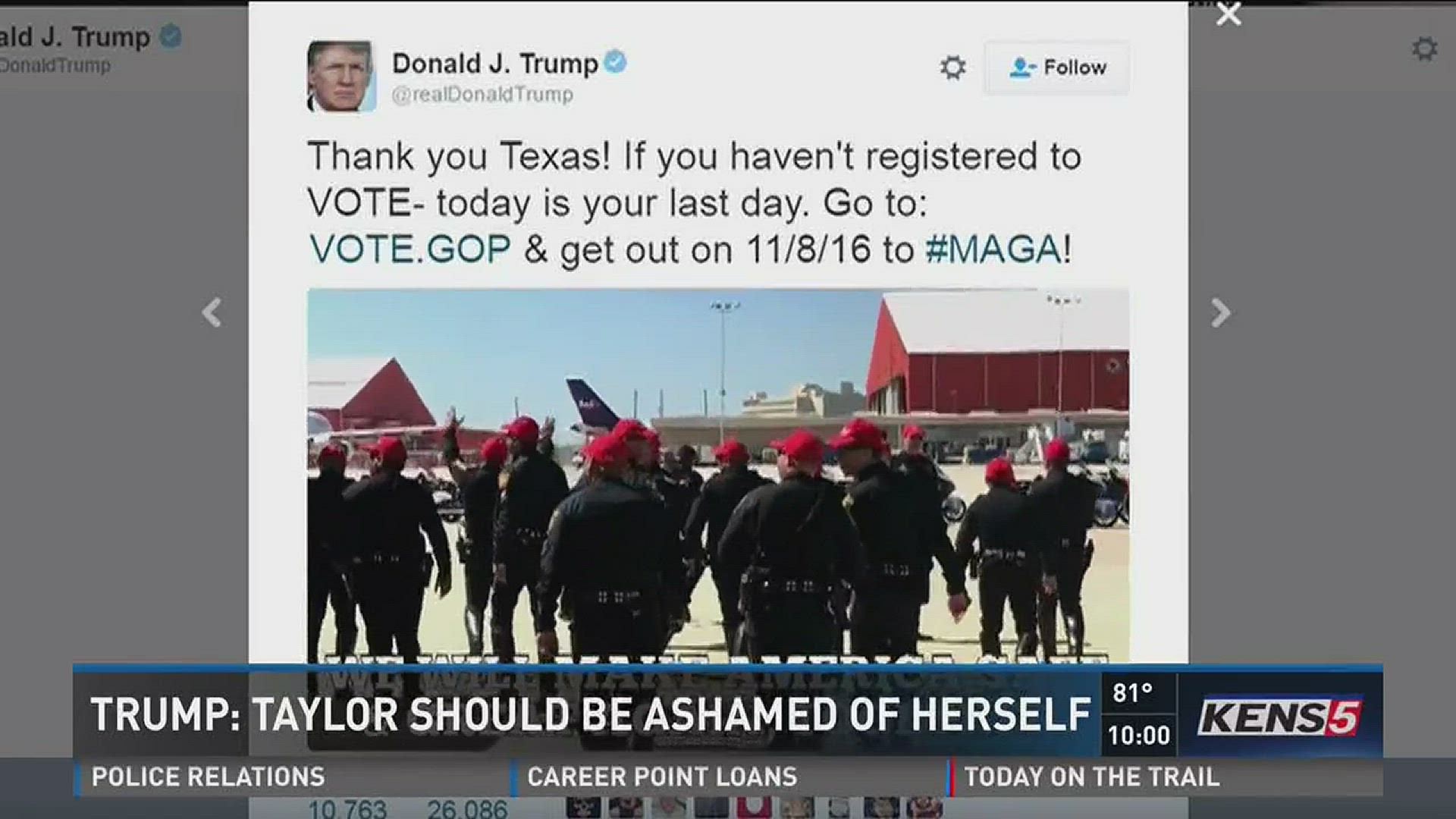 Trump says SA mayor should ‘be ashamed of herself' over SAPD hat ...