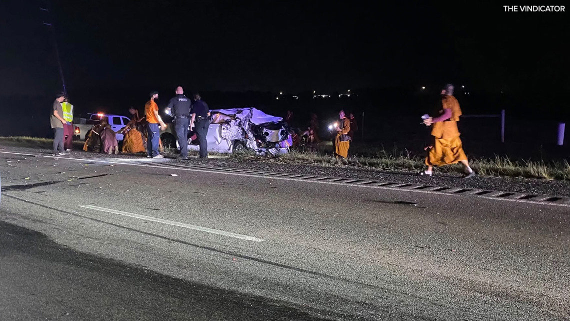 Buddhist monks on national peace walk injured in Liberty County crash ...