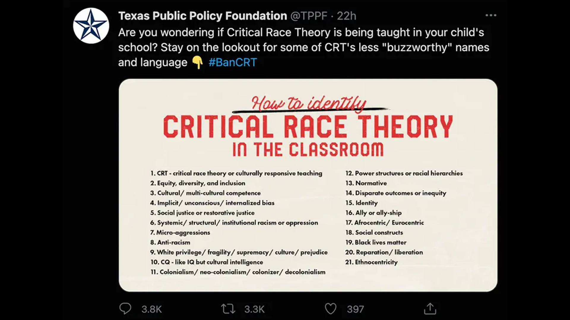 Conservative think tank tweets since-deleted list of critical race ...