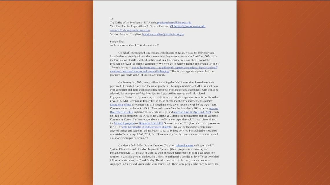 University of Texas at Austin students write letter to university ...