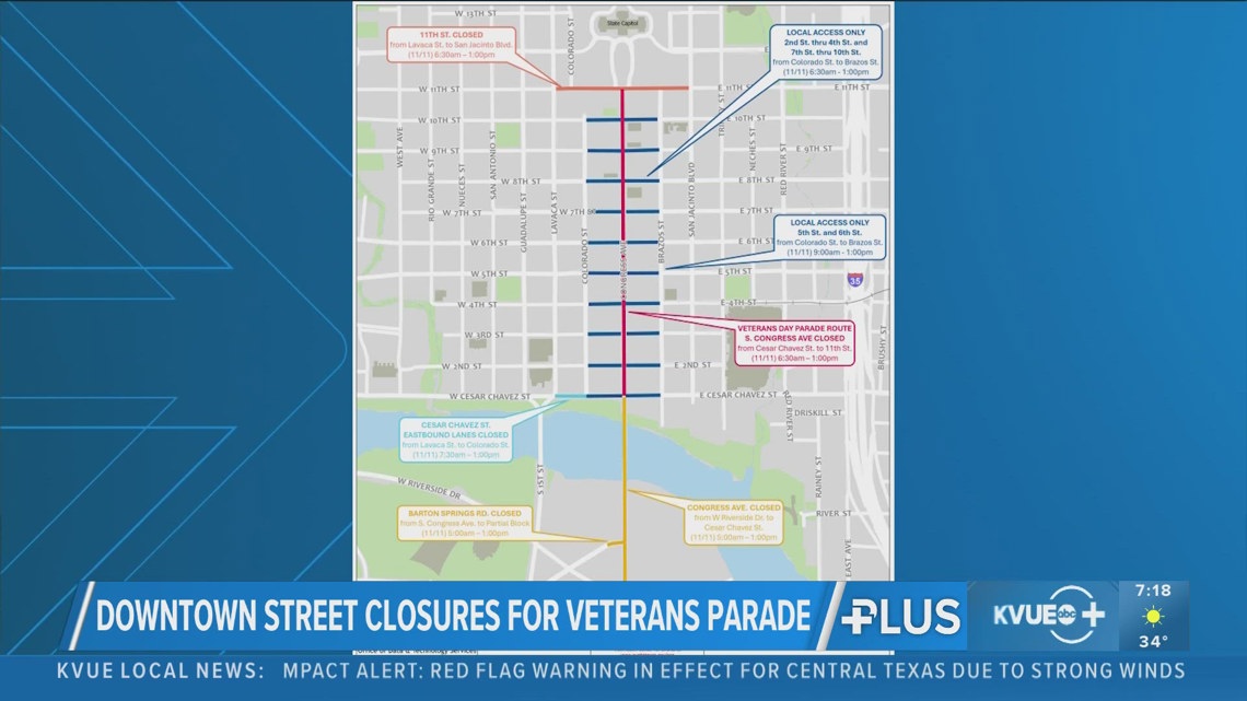These Downtown Austin streets are set to close for Veterans Day Parade ...