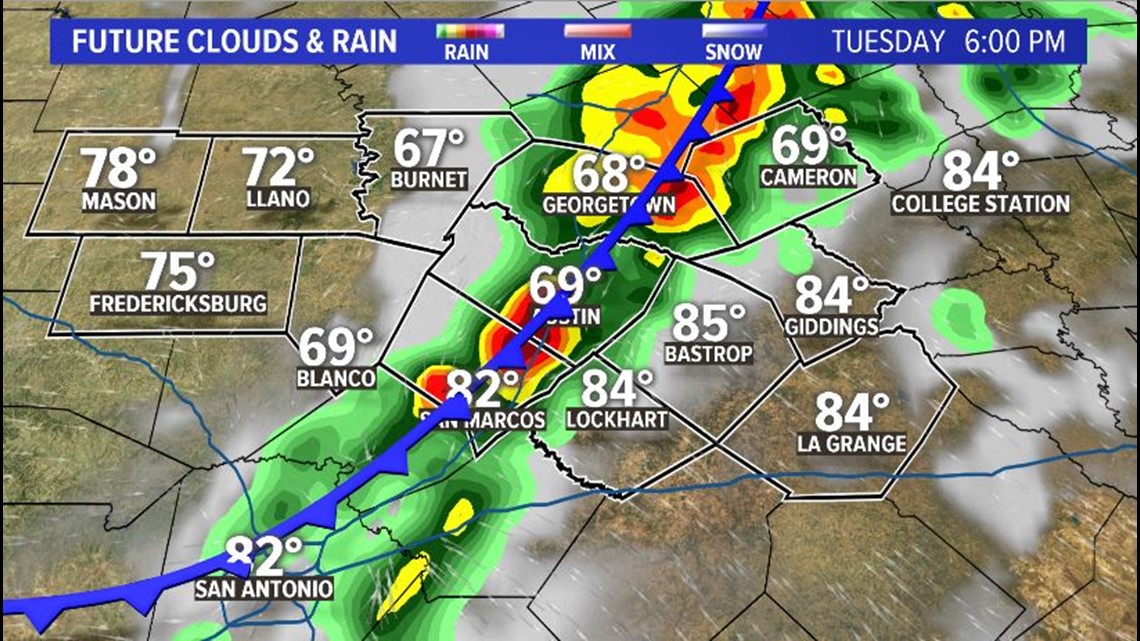 Your hour-by-hour forecast for Tuesday's severe weather threat | kvue.com