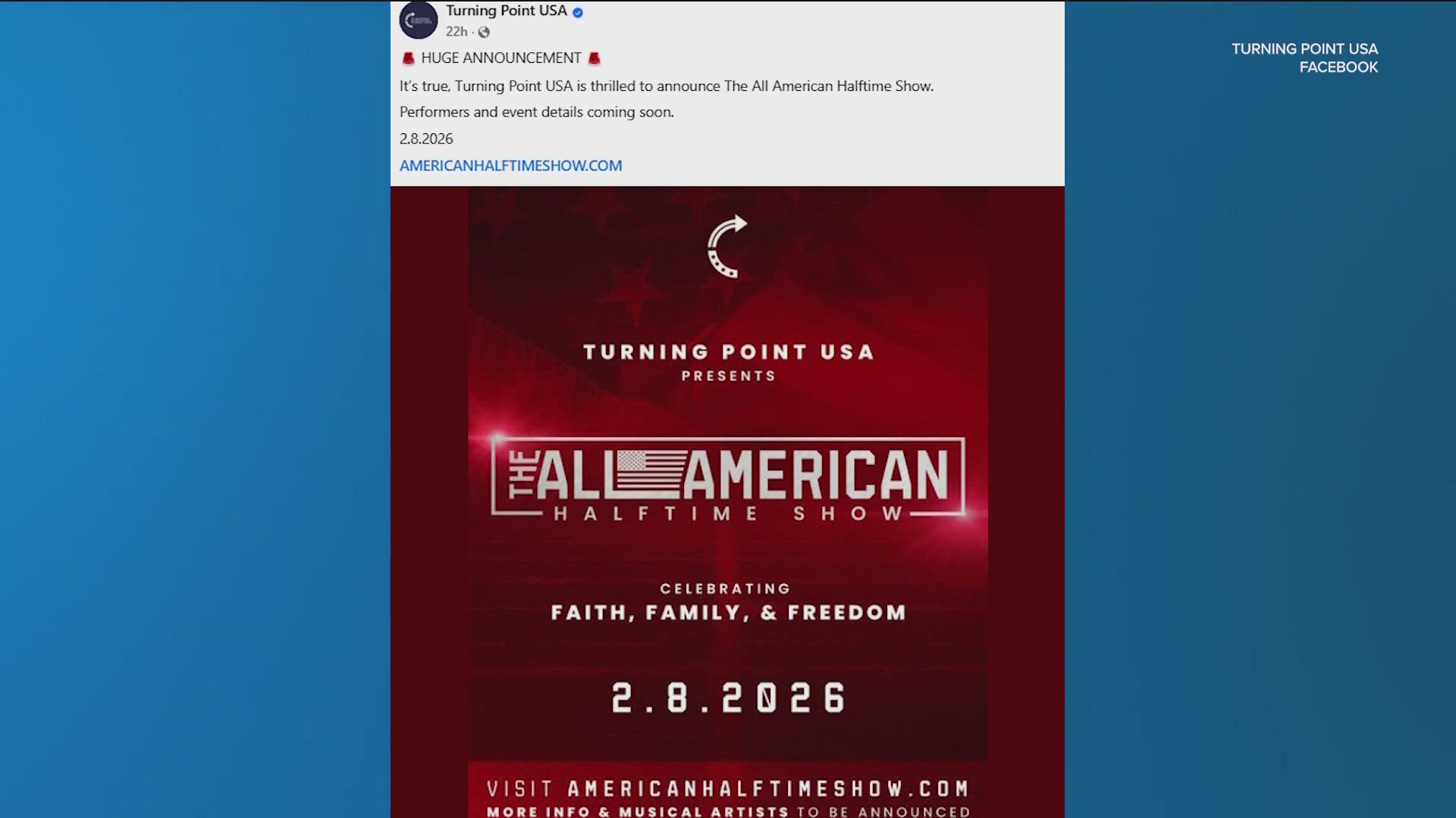 Turning Point USA announces 'All American Halftime Show' | kvue.com