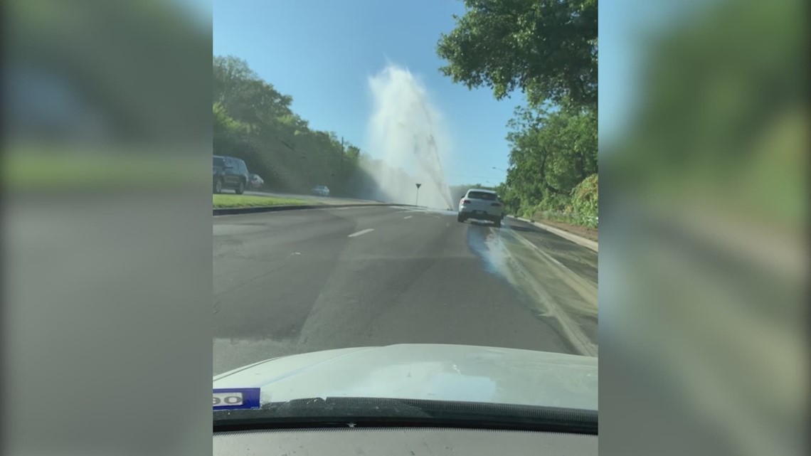 Broken water main on Spicewood Springs shoots 'geyser' of water into ...