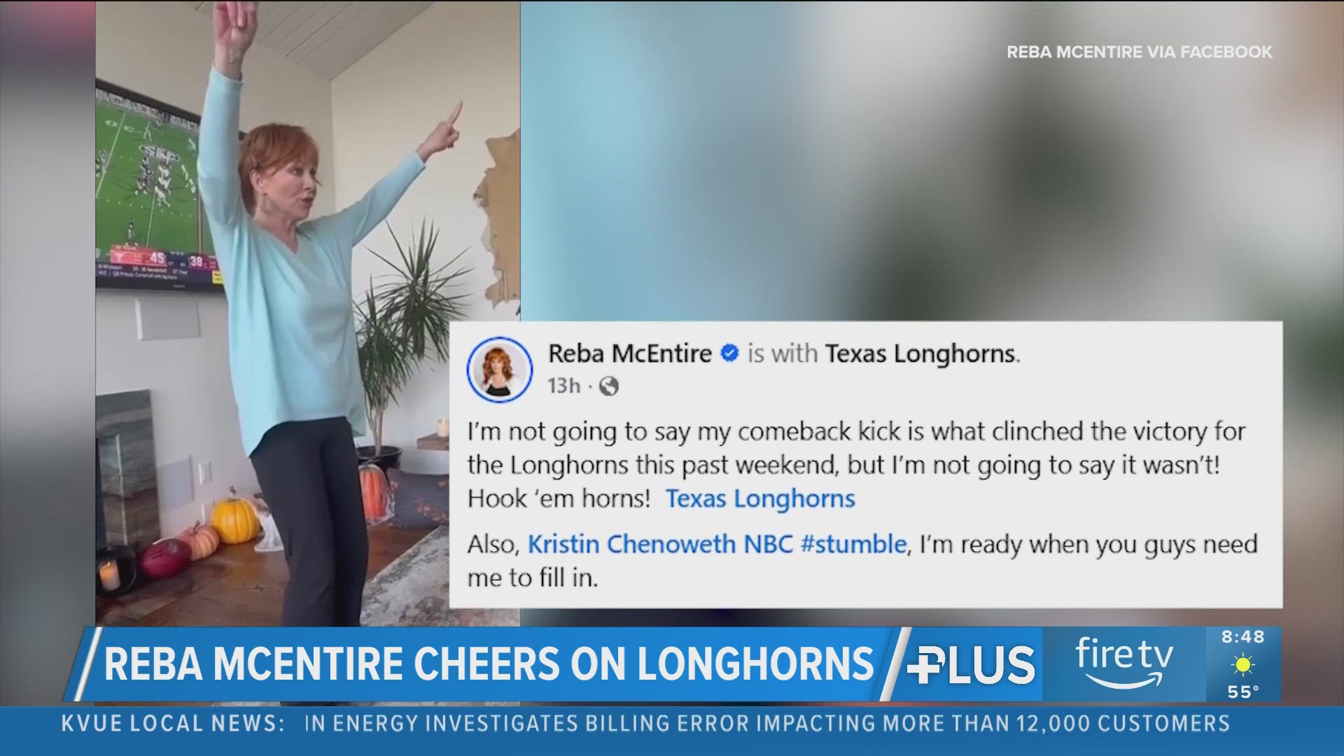 Country singer Reba McEntire posts video cheering on the Texas ...