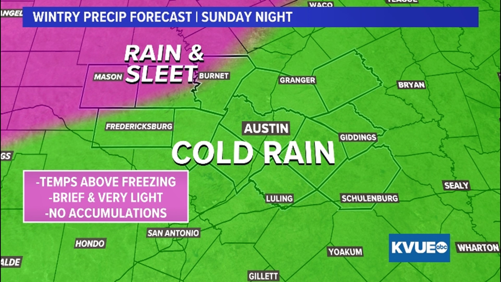 Tracking a light wintry mix for the Hill Country Sunday night, no ...