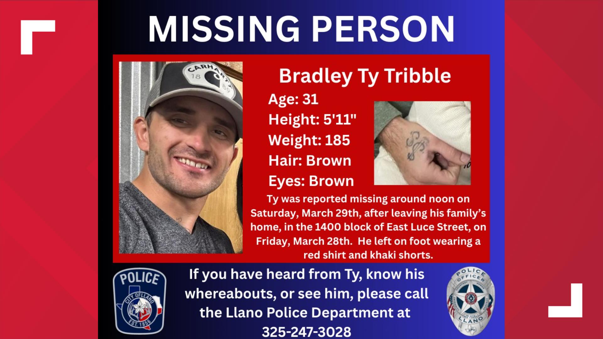 Llano police seek help finding missing man Bradley Tribble | kvue.com