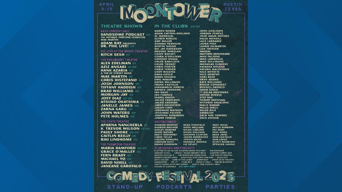 Full lineup revealed for 2025 Moontower Comedy Festival in Austin ...