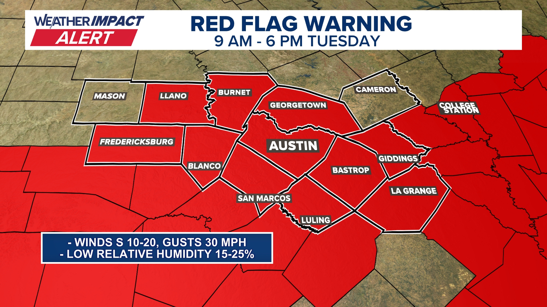 Weather Impact Alert: Red Flag Warning Tuesday, high fire danger ...