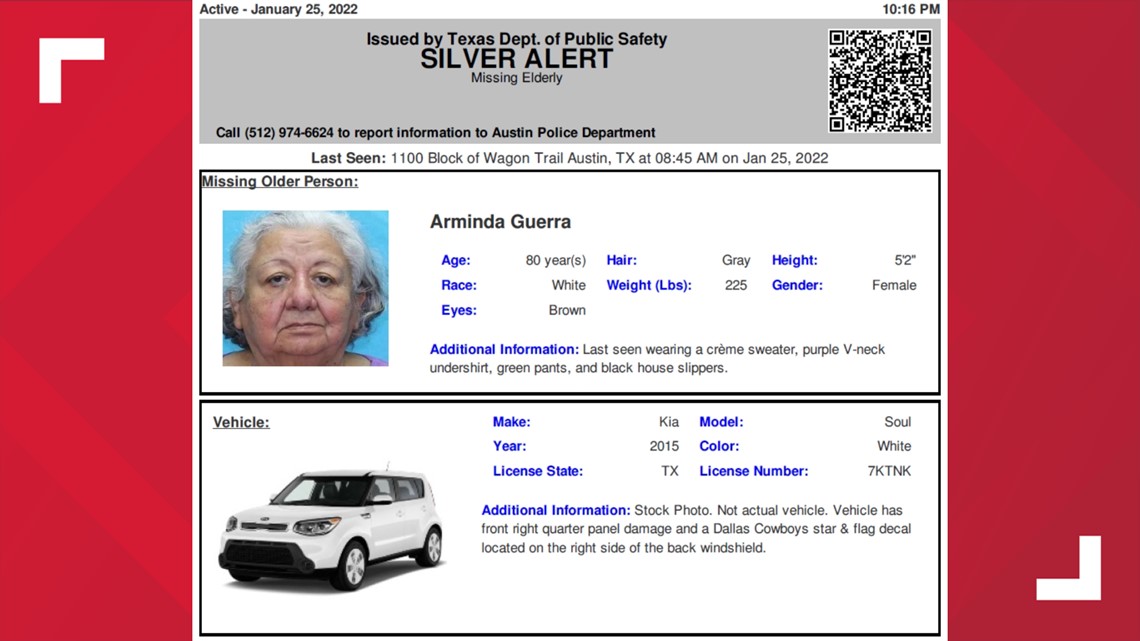 Silver Alert discontinued for 80-year-old woman out of Austin | kvue.com