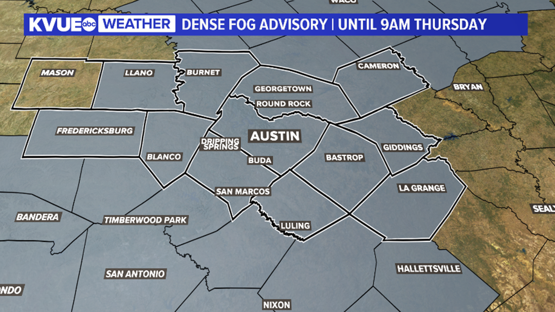 Austin weather: Dense Fog Advisory in effect Wednesday night | kvue.com