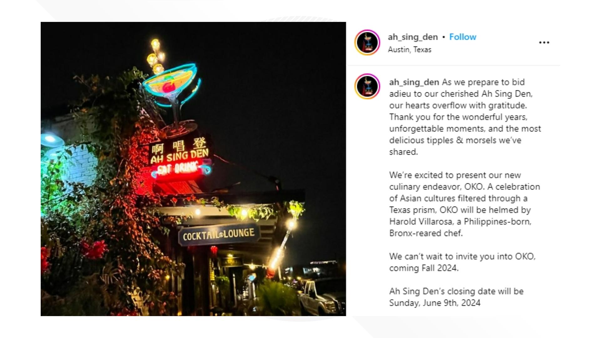 East Austin's Ah Sing Den closing; new concept to open | kvue.com