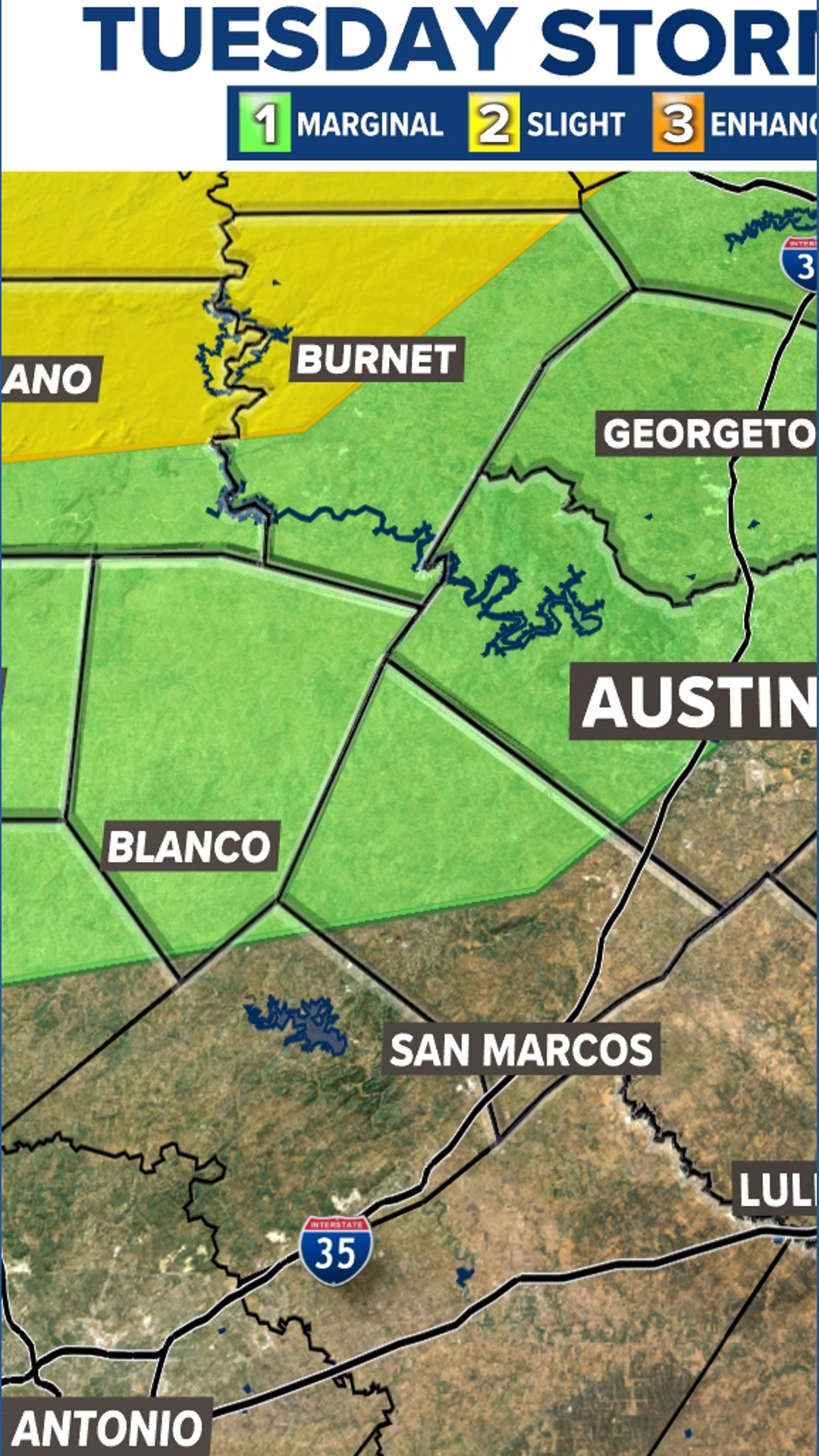 Austin-area weather: Severe storms possible into early Wednesday | kvue.com