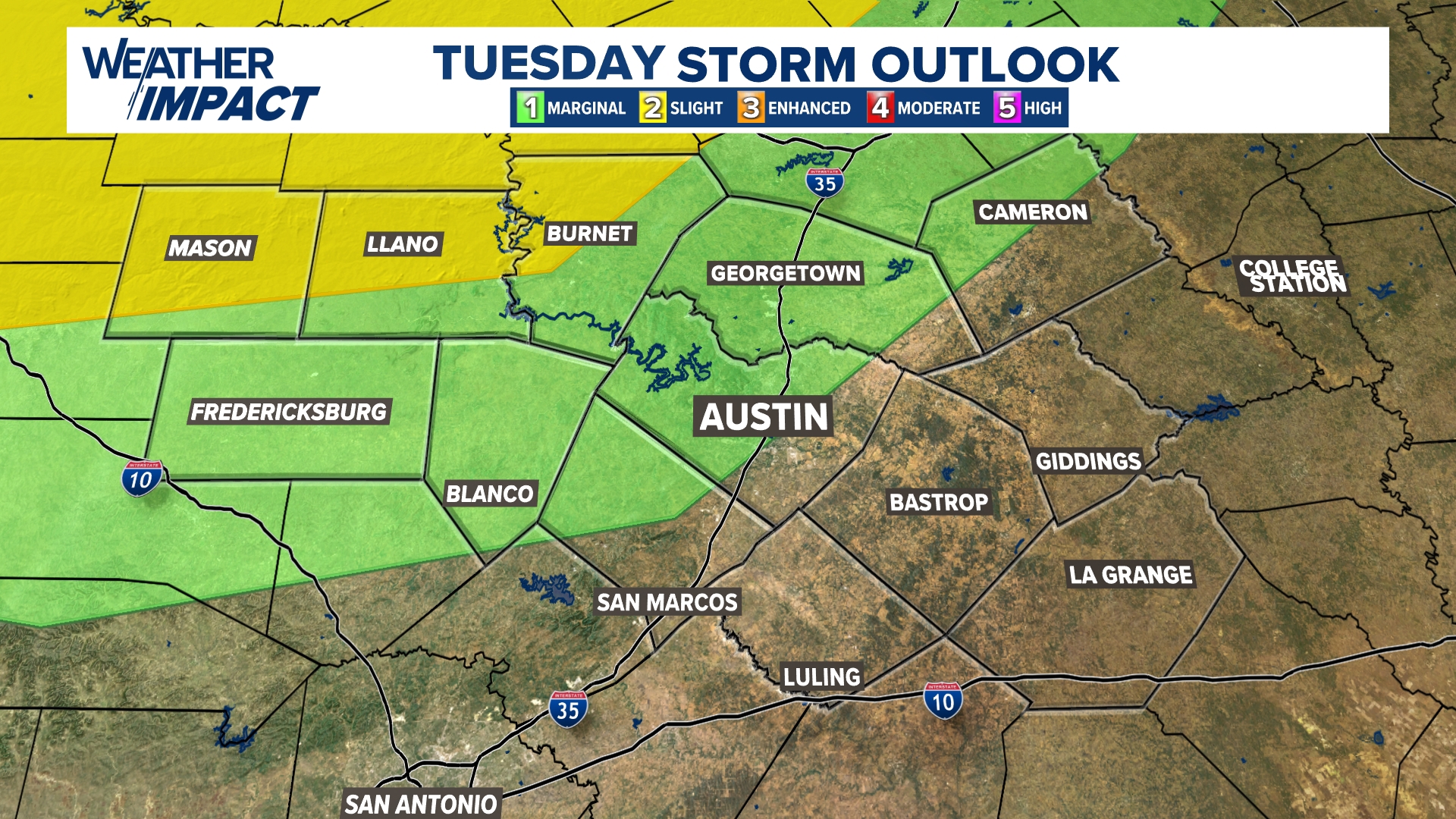 Austin-area weather: Severe storms possible into early Wednesday | kvue.com