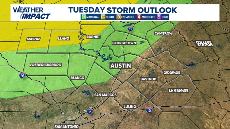 Austin-area weather: Severe storms possible into early Wednesday | kvue.com