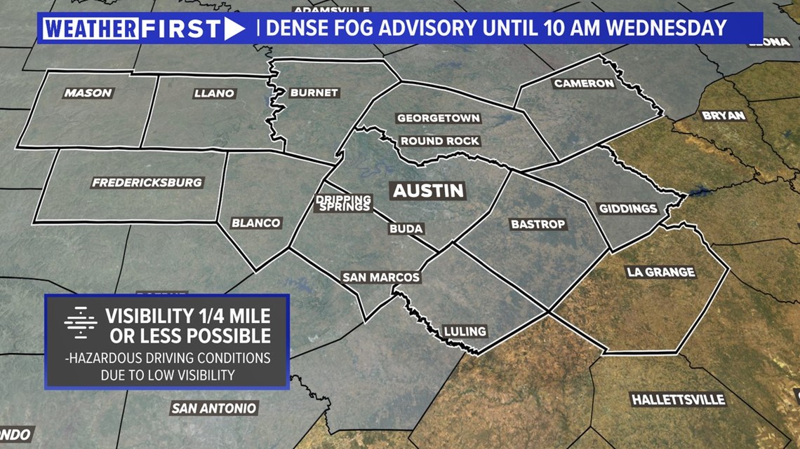 Austin forecast: Dense Fog Advisory until 10 a.m. Wednesday | kvue.com