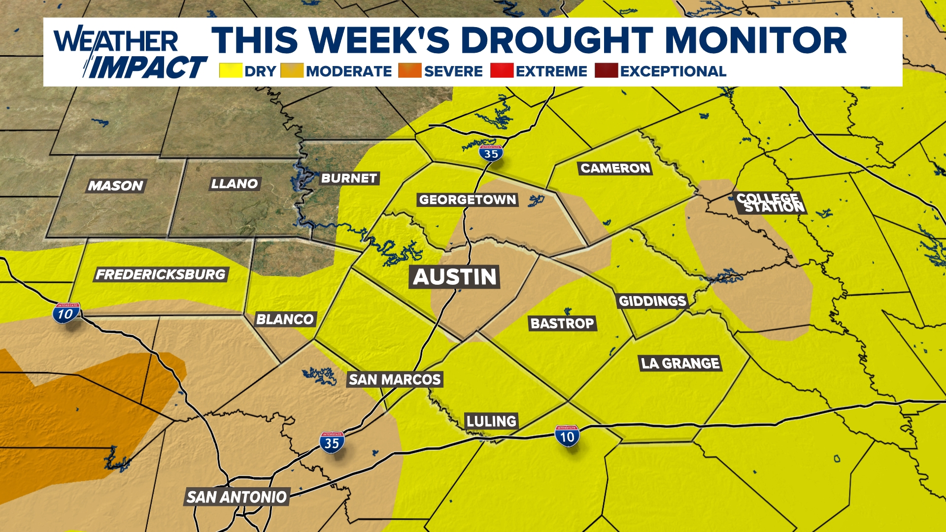 Central Texas drought monitor: Conditions worsen east of I-35 | kvue.com