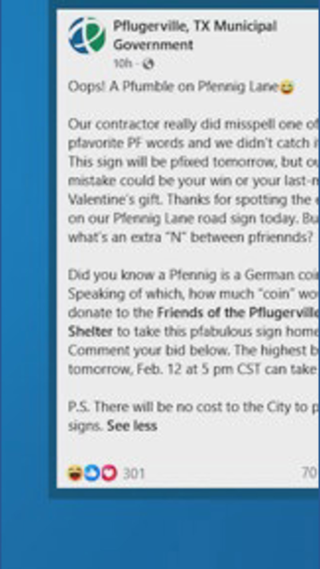 Pflugerville auctioning off misspelled street sign | kvue.com