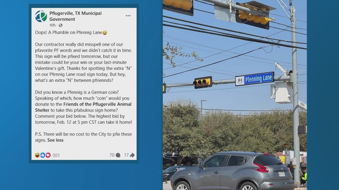 Pflugerville auctioning off misspelled street sign | kvue.com