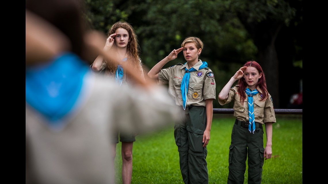 Scouts BSA all-girl troop conducts flag raising ceremony to honor 100 ...