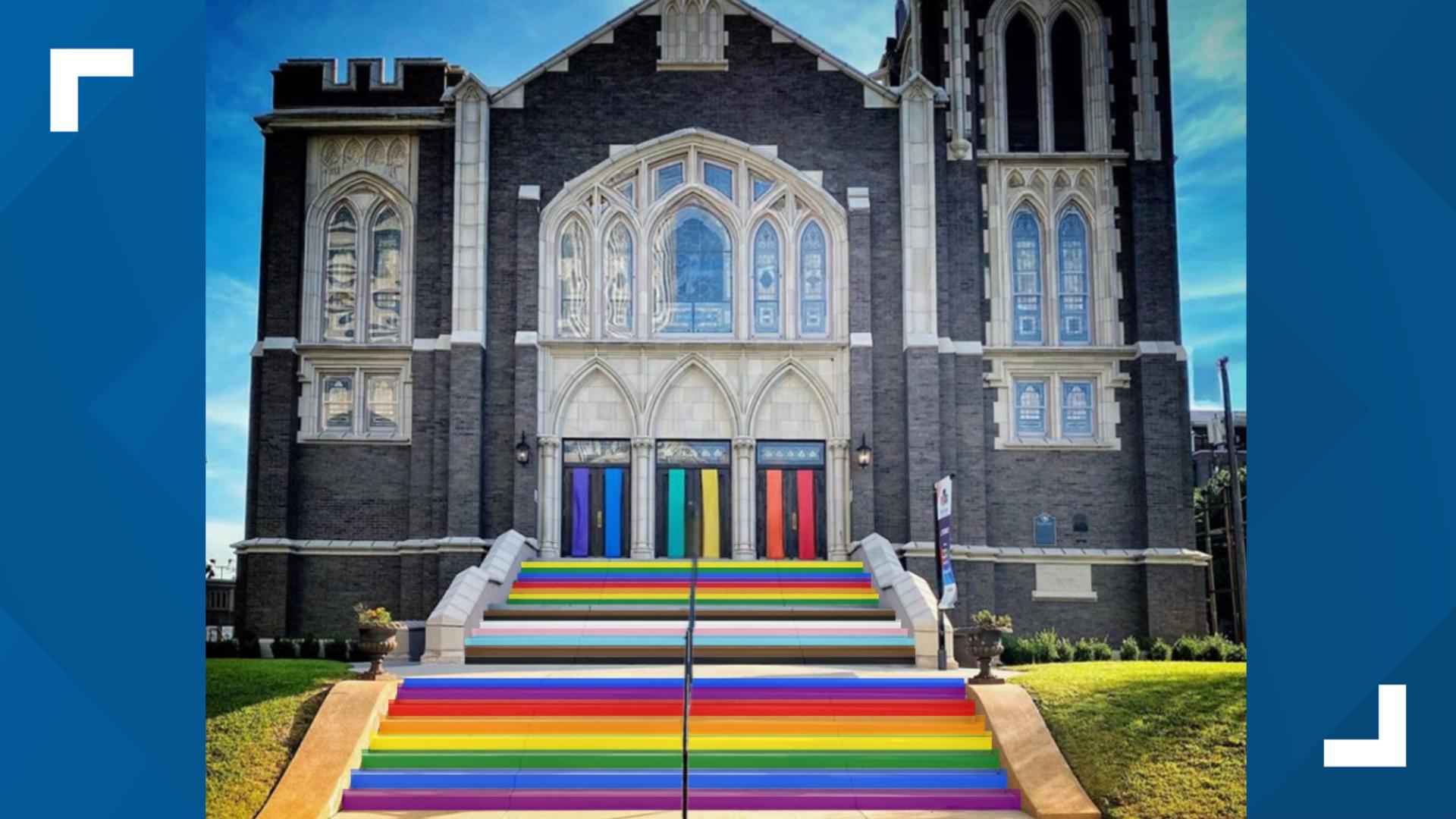 Oak Lawn United Methodist Church painting steps rainbow after Gov ...